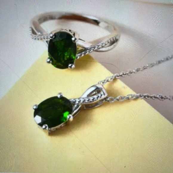 Jewelry | Chrome Diopside Solitaire Ring And Necklace In Platinum Over ...